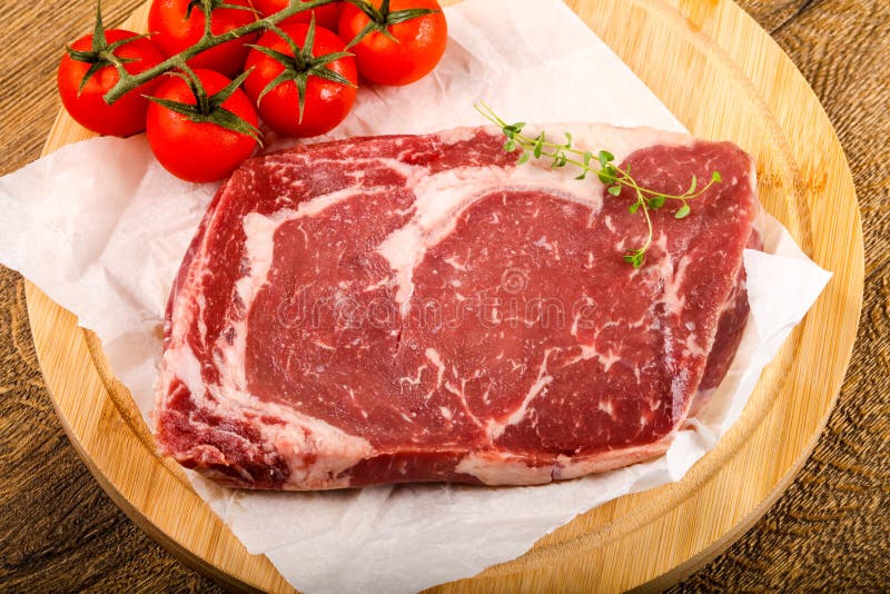 Raw ribeye steak stock image. Image of butcher, white - 112075613