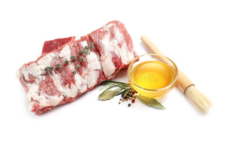 Raw Ribs with Herbs and Oil on Background Stock Photo - Image of recipe ...