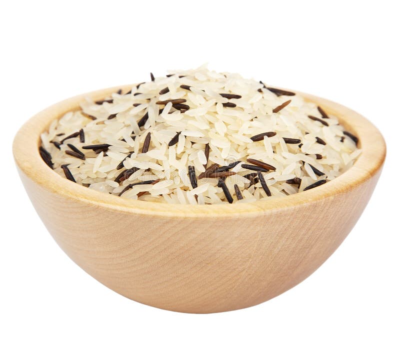 Raw rice in bowl isolated stock photo. Image of health - 18440882