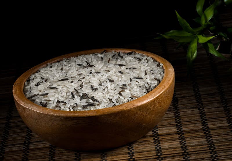Raw rice in bowl stock image. Image of east, wood, frame - 29701011