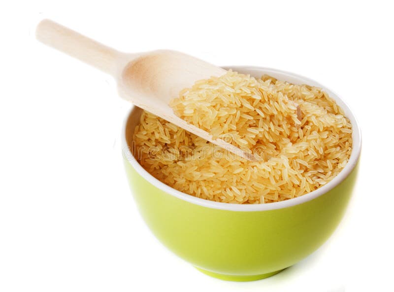 Raw Rice in a Bowl Isolated on White Stock Photo - Image of grain ...