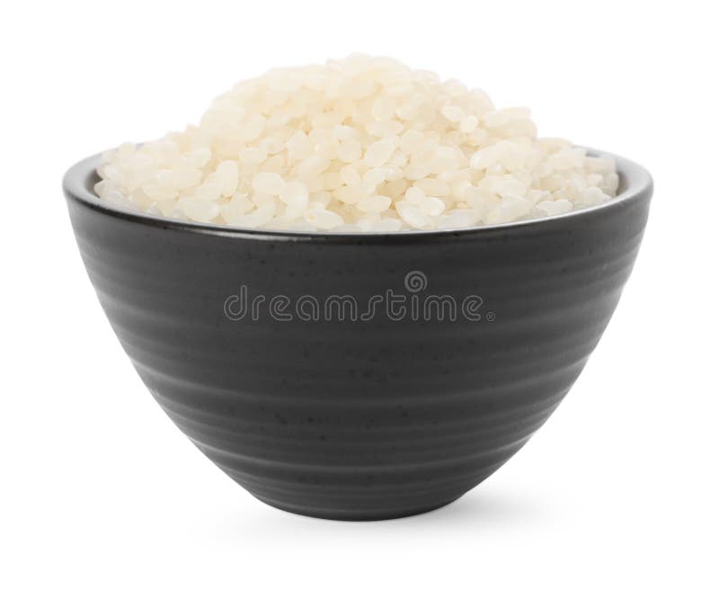 Raw Rice in Bowl Isolated on White Stock Photo - Image of culinary ...