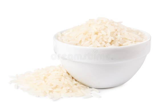 Raw Rice in Bowl Isolated on White Stock Photo - Image of food ...