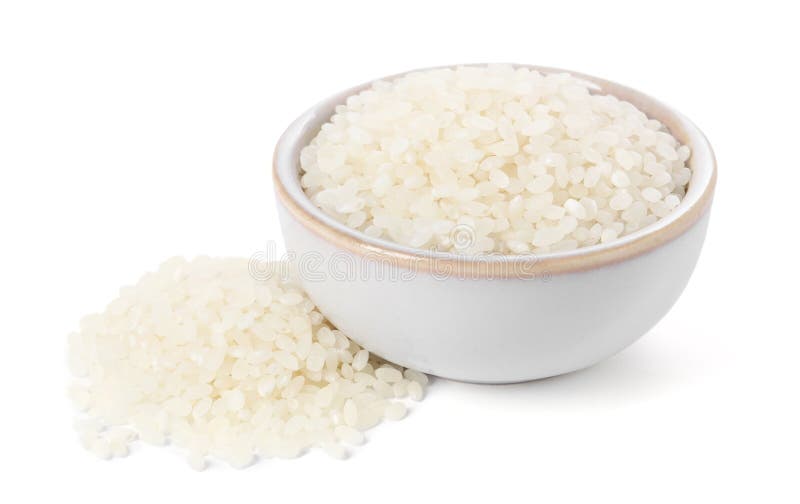 Raw Rice in Bowl Isolated on White Stock Photo - Image of ingredient ...