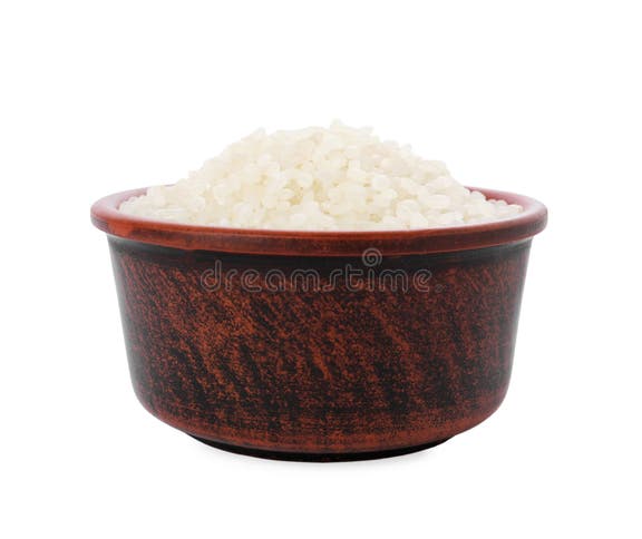 Raw Rice in Bowl Isolated on White Stock Photo - Image of ingredient ...