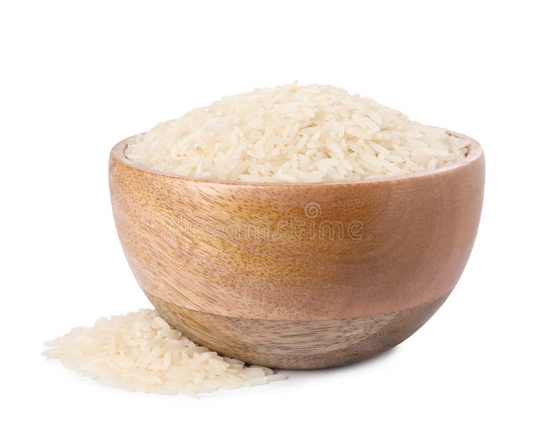 Raw Rice in Bowl Isolated on White Stock Image - Image of natural ...