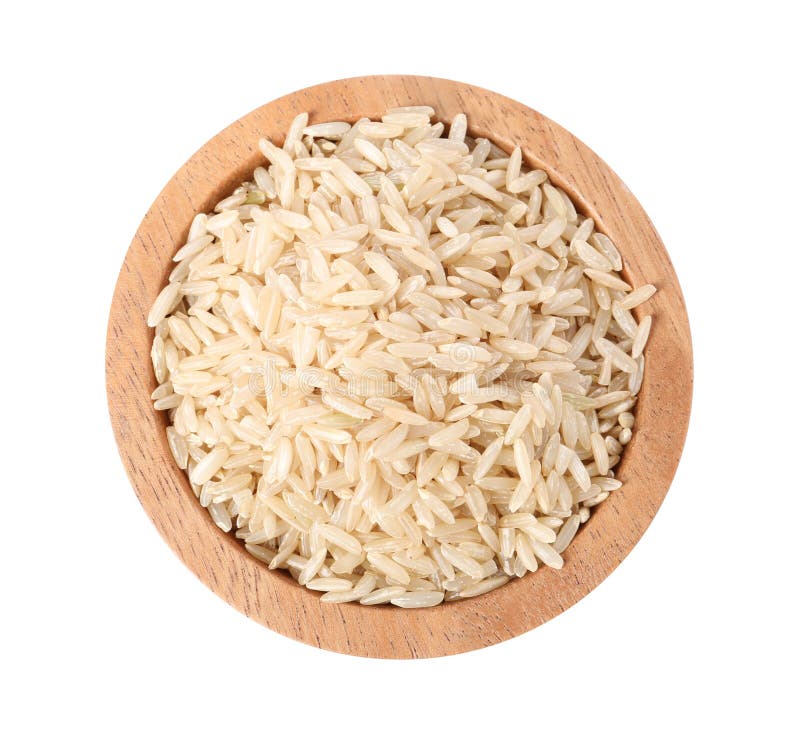 Raw Rice in Bowl Isolated on White, Top View Stock Photo - Image of ...