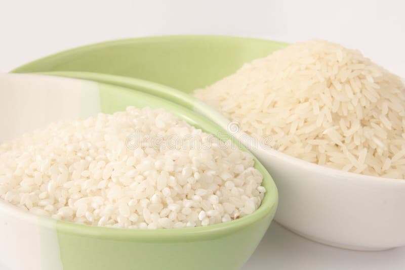 Raw rice in bowls stock image. Image of closeup, oriental - 8162969