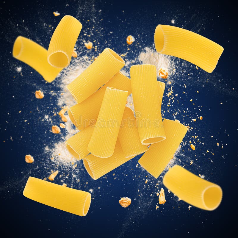 Raw Rigatoni Pasta Exploding Stock Photo - Image of blue, motion: 350718164