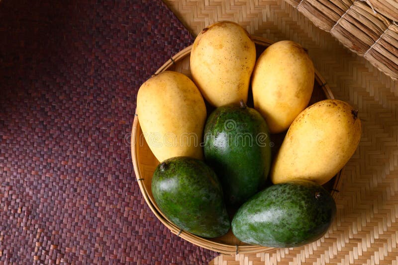 Raw and Ripe Mango Fruit in a Basket Stock Image - Image of diet ...