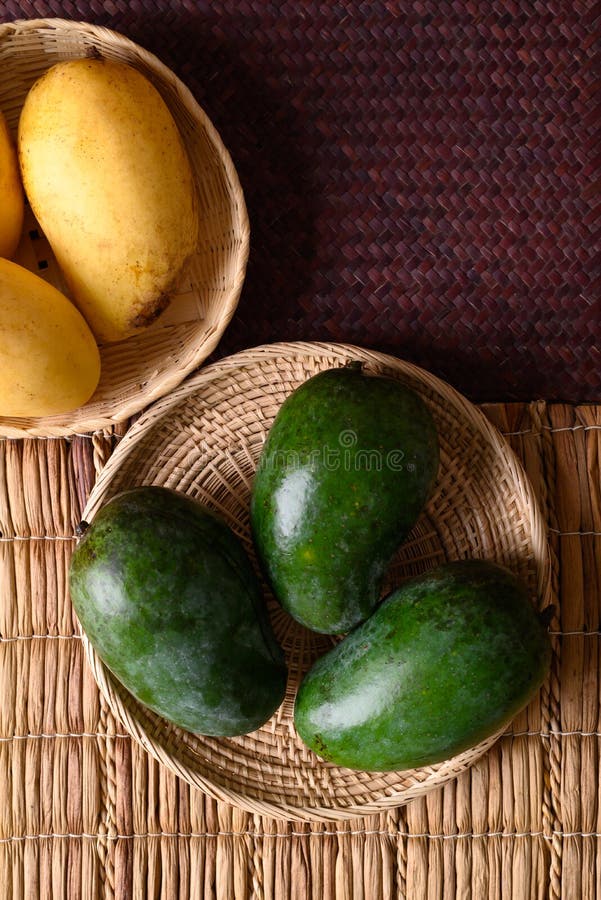 Raw and Ripe Mango Fruit in a Basket Stock Image - Image of ripe ...