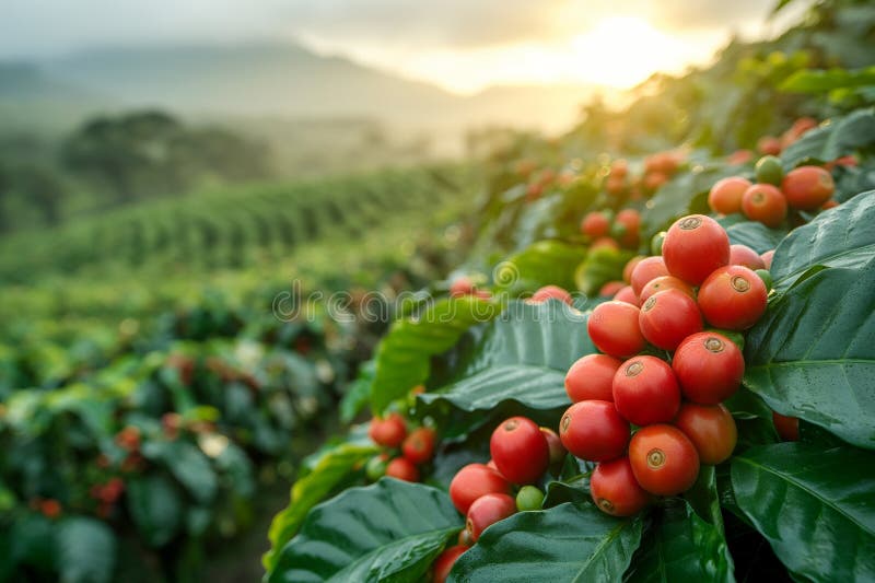 Raw Robusta Coffee Red Bean in Thailand. Generative Ai Illustration ...