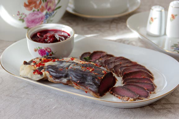 Raw ROE deer meat stock photo. Image of products, snack - 150993786