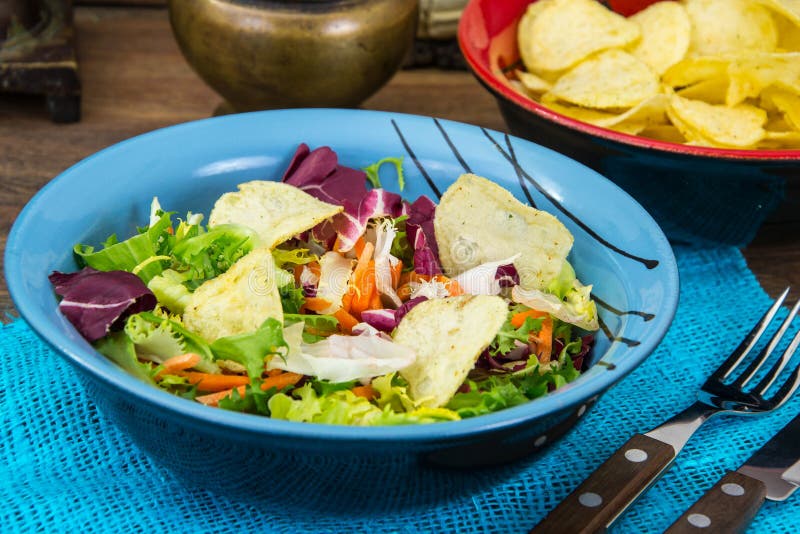 Raw Salad with Cheese Chips Stock Photo - Image of leaves, food: 92682428