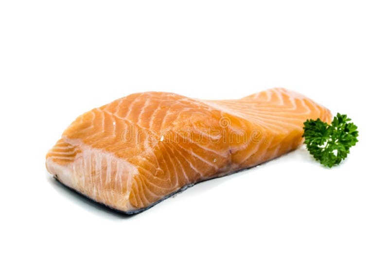 Raw Salmon Fillet Isolated on White Background Stock Photo - Image of ...