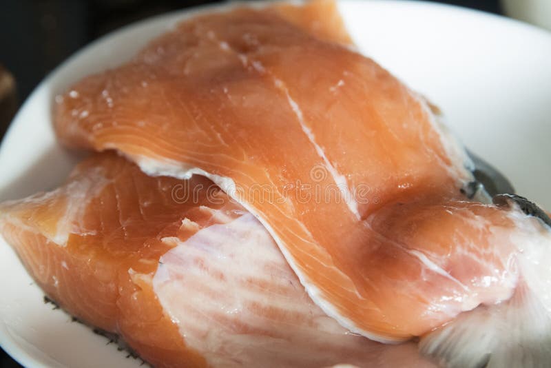 Raw Salmon Fillets on the Plate Stock Photo - Image of salmon, fillet ...