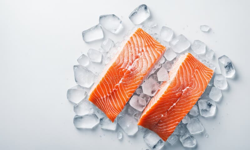 Fresh Salmon Fillets with Ice Cubes Stock Illustration - Illustration ...