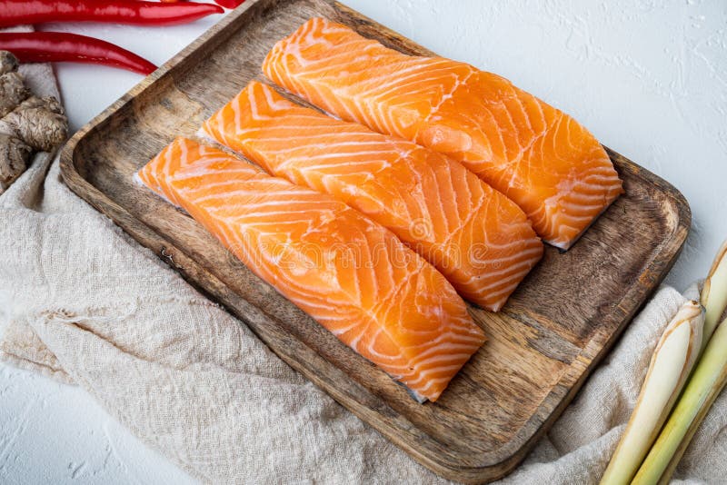 Raw Salmon Meat for Cutlet, on White Textured Background Stock Photo ...