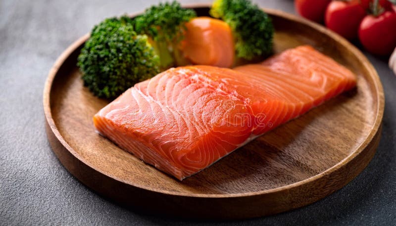 Raw Salmon One Pieces on the Plate Stock Illustration - Illustration of ...