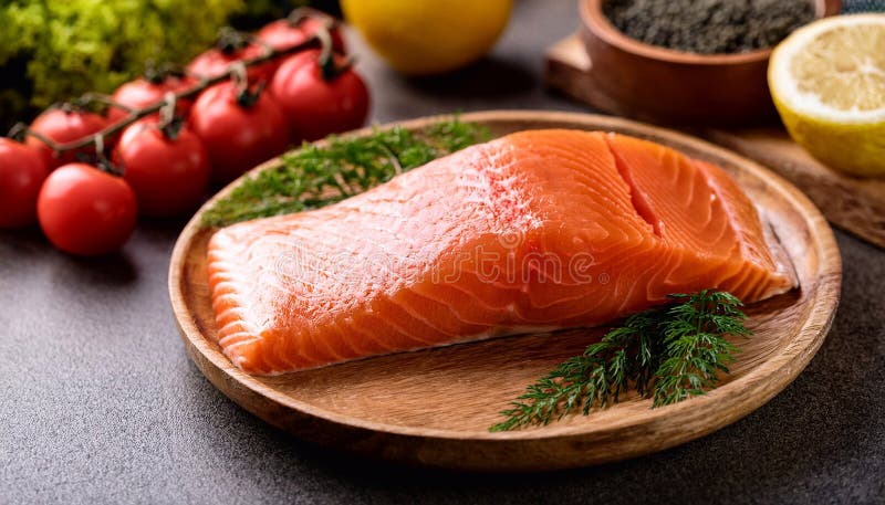 Raw Salmon One Pieces on the Plate Stock Illustration - Illustration of ...