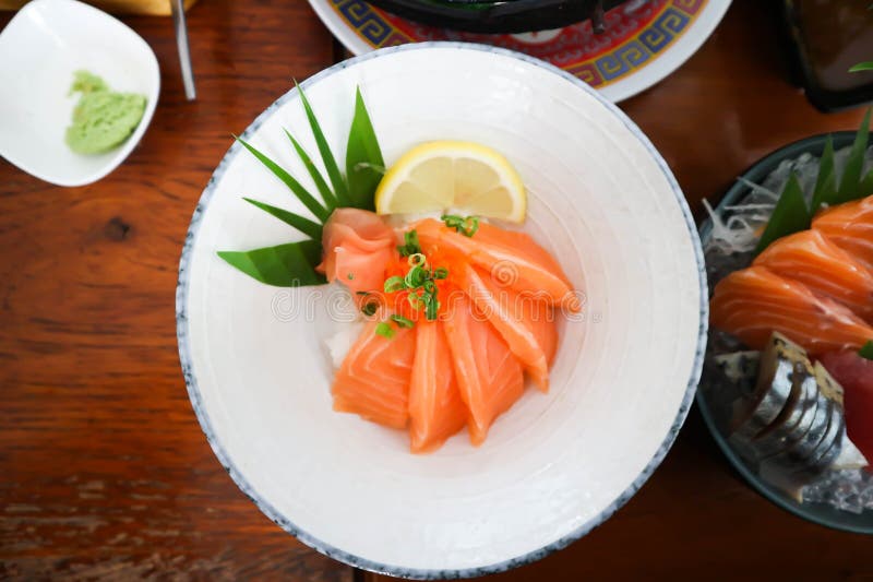 Raw Salmon, Sashimi or Sliced Salmon or Salmon Sashimi Stock Image ...