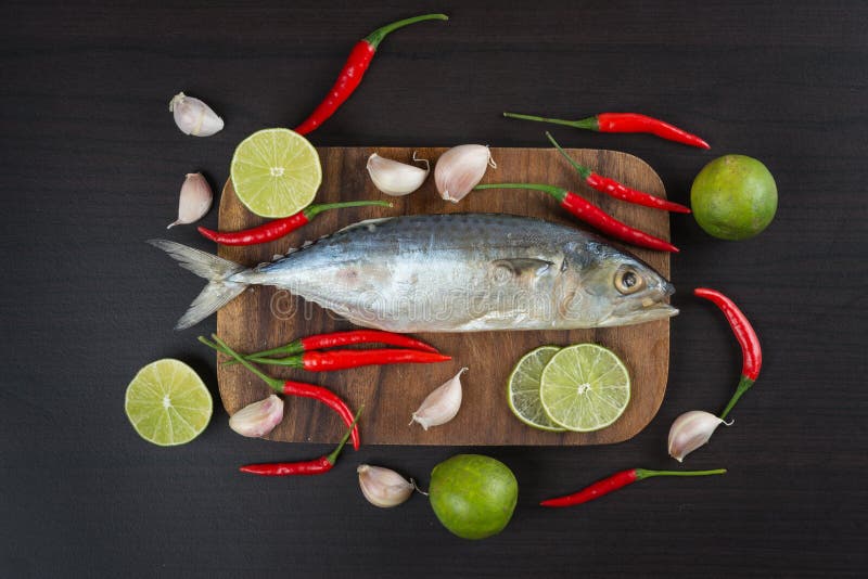 Raw Salt Mackerel Fish with Vegetables Stock Image - Image of fresh ...