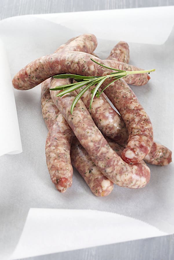 Raw Sausages Chipolata with Herbs Stock Photo - Image of lunch ...