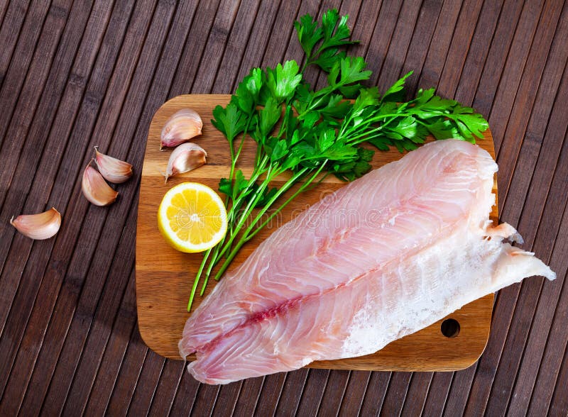 Raw Seafood, Fresh Perch Fillet on Board Stock Image - Image of diet ...