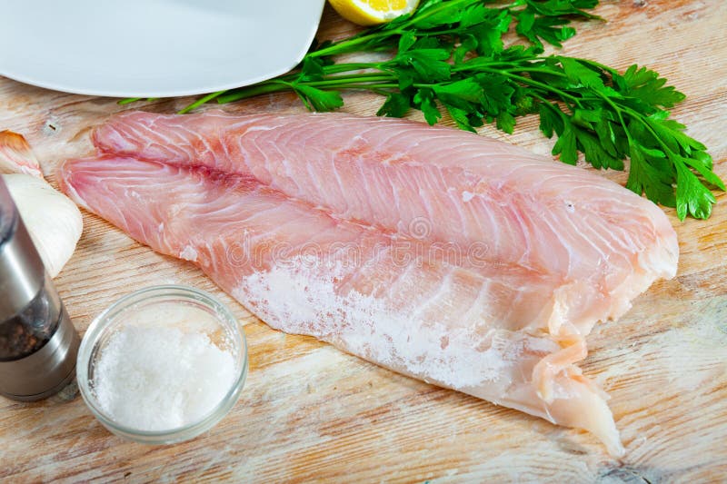 Raw Seafood, Fresh Perch Fillet on Board Stock Image - Image of eating ...