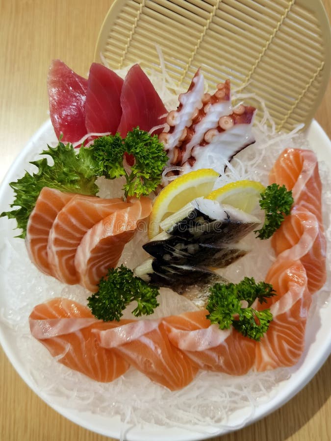 Raw seafood sashimi set stock image. Image of roll, meat - 222146149