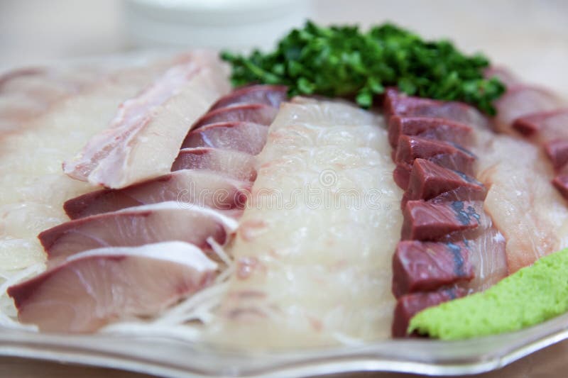 The Sashimi of Yellowtail Fish on the Plate Stock Photo - Image of ...