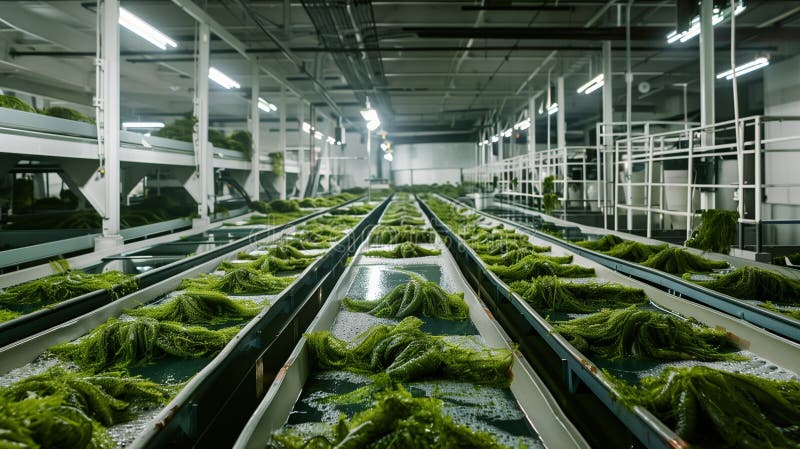 Raw Seaweed in Alginate Processing Plant Green and Brown Colors Stock ...