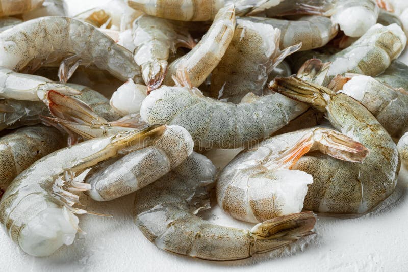 Raw Shell on King Prawns, on White Stone Surface Stock Image - Image of ...