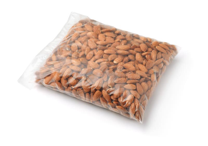 Raw Shelled Almond Nuts in Transparent Plastic Bag Stock Photo - Image ...