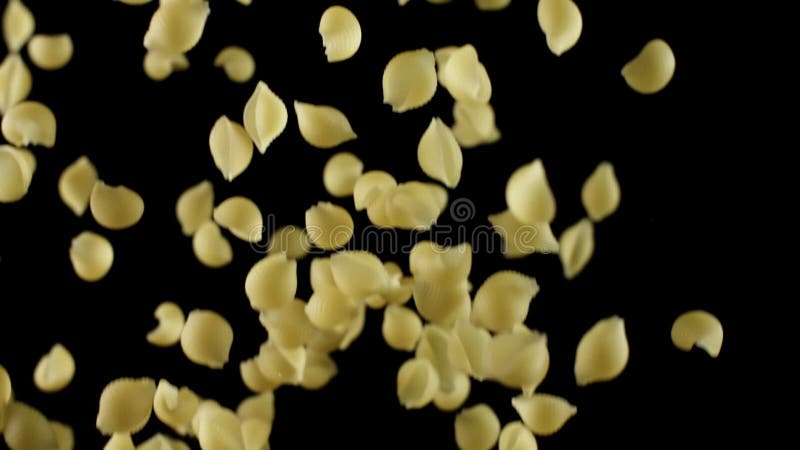 Raw Shells Pasta Flies before Preparation Bouncing and Falling Down on ...