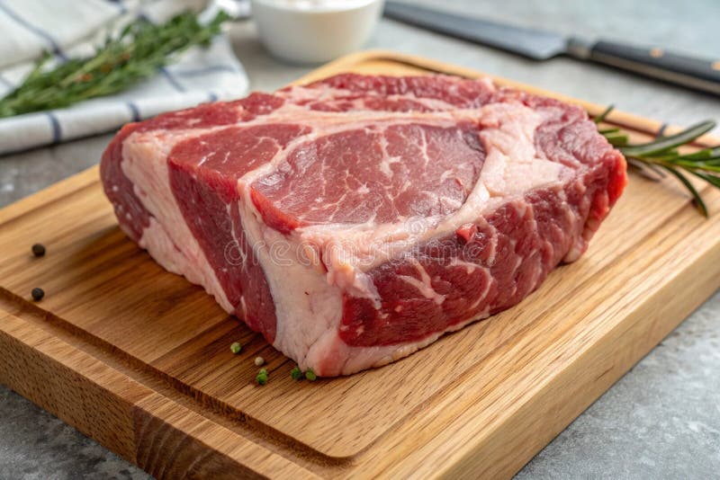 Raw Shoulder Square Cut Meat on Wooden Cutting Board Stock Photo ...