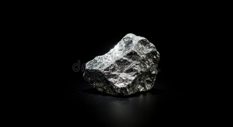 Raw Silver Nugget on Black Background Illuminated with Dramatic ...