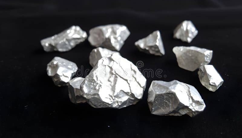 Raw Silver Nuggets on Black Background, Metallic Minerals Stock Illustration - Illustration of ...