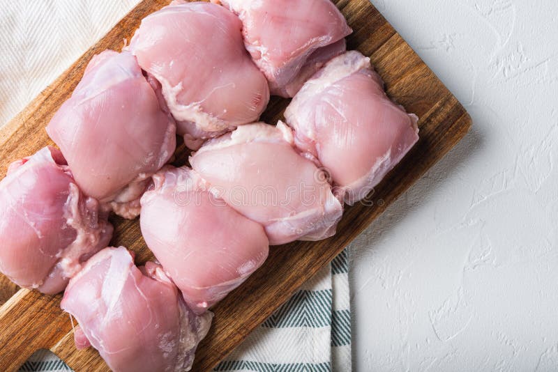Raw Skinless Chicken Meat on White Background, Flat Lay with Copy Space ...