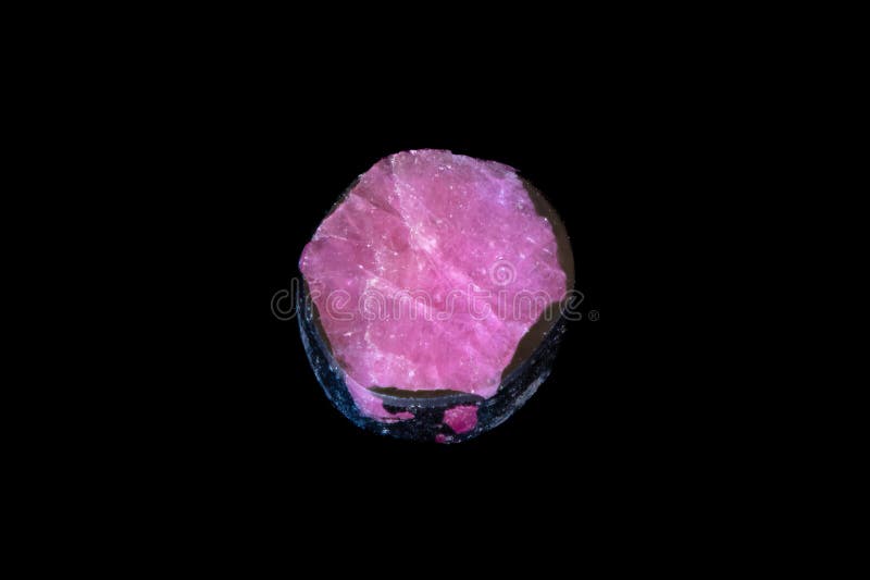 Raw Sliced Ruby Crystal, Black Background. Stock Photo - Image of ...
