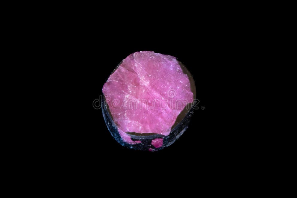 Raw Sliced Ruby Crystal, Black Background. Stock Photo - Image of ...