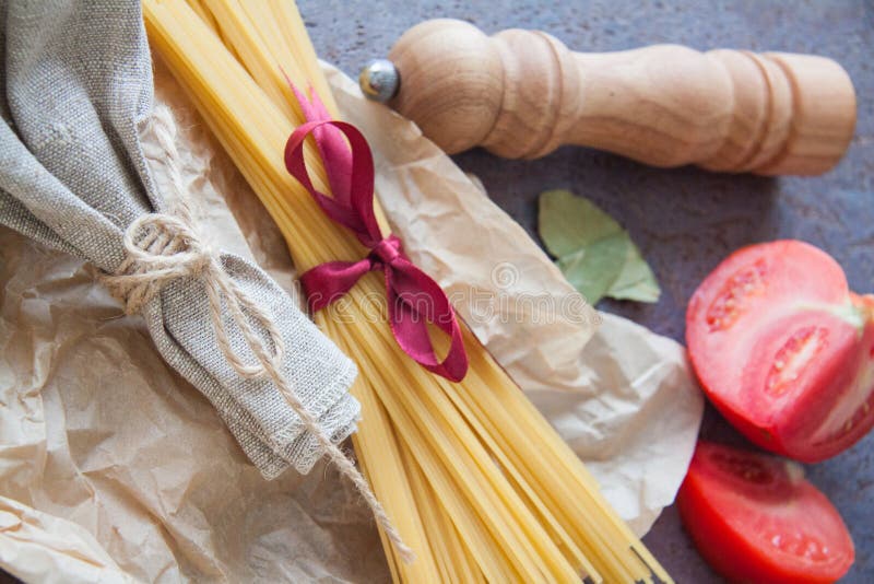 Raw spaghetti stock photo. Image of cherry, cooking, dinner - 72968400