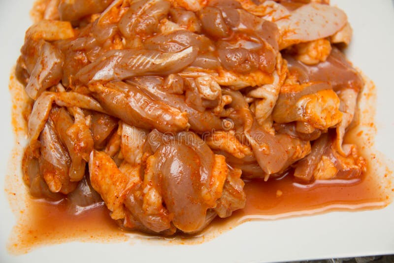 Raw Spicy Pickled Chicken Slice Stock Image - Image of marinated ...