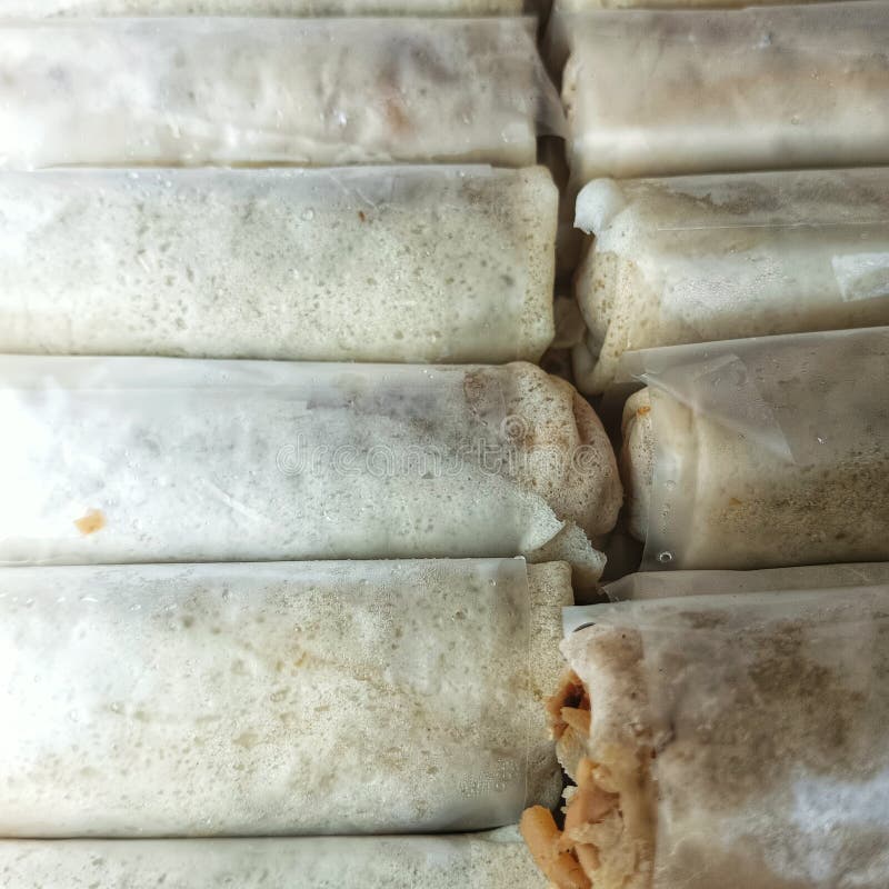 Raw Spring Rolls Placed in Plastic Boxes by Food Vendors Stock Photo ...