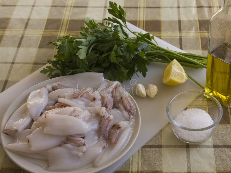 Raw Squid on a Plate for Cooking Seafood Stock Photo - Image of cook ...