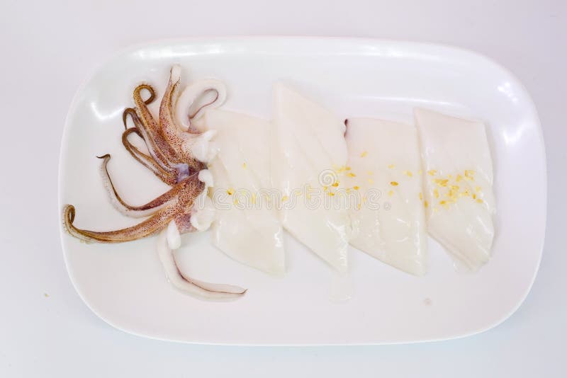 Raw Squid Slice White Dish Isolate Background Ready Stock Photos - Free ...