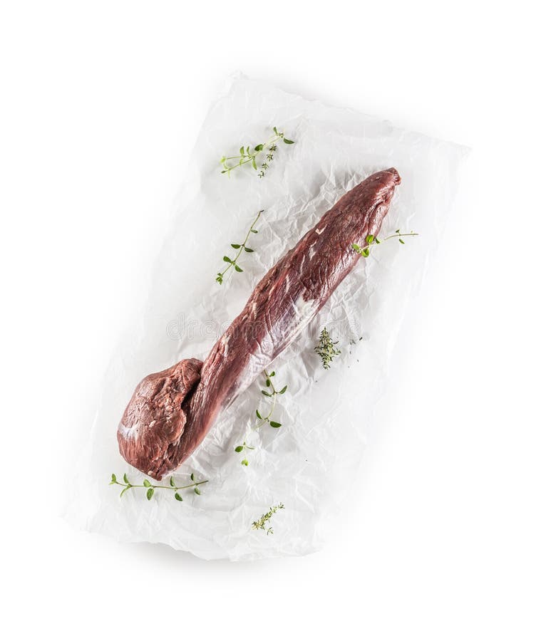 Raw Steak Meat on Paper Wrap on an Isolated White Background Stock ...