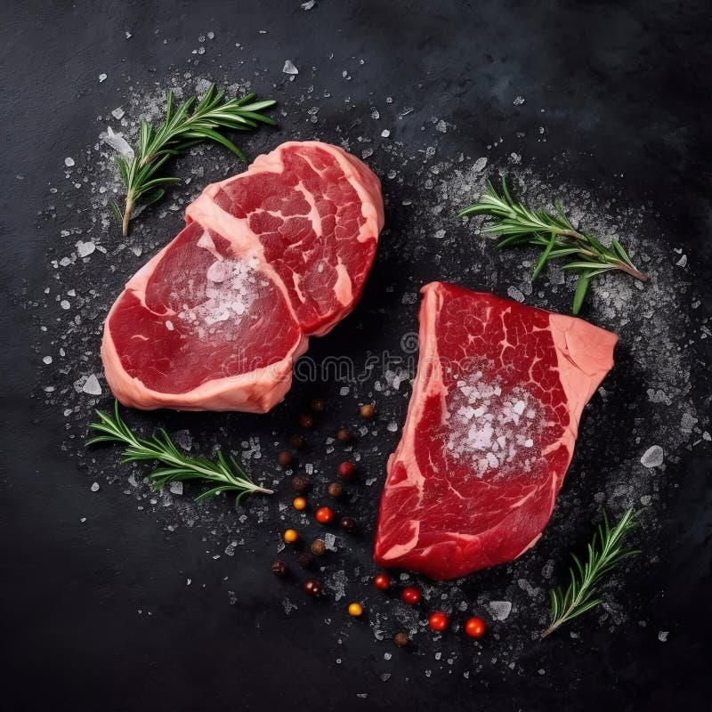Raw Steak on Slate: Dark Background. Generative AI Stock Illustration ...