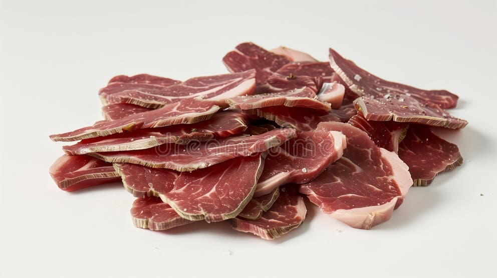 Raw Steak Slices in Light Pink and Maroon on White Background Stock ...