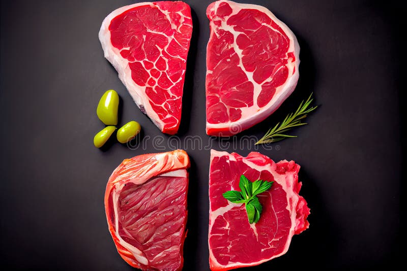 Raw Steaks Top View. Different Types of Steaks Stock Illustration ...
